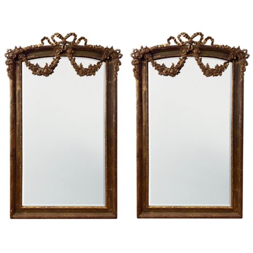Large Giltwood Mirrors with Carved Wood Scrolls and Flowers, 1890s, Set ...