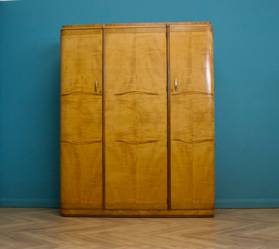 Vintage Art Deco Birch and Walnut Wardrobe, 1930s for sale at Pamono