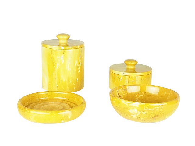 Italian Yellow Marble Bowls and Boxes, 1970s, Set of 4 for sale at Pamono