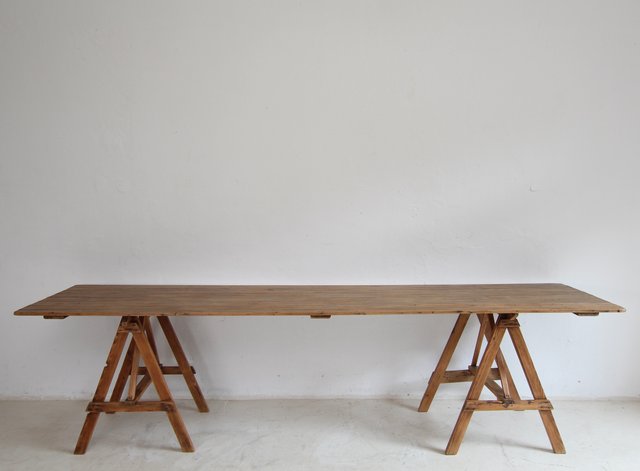 Large Vintage Trestle Table, 1940s for sale at Pamono