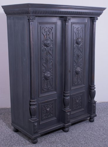 Large Three-Column Grey Pine Wardrobe with Carved Fronts, 1895 for sale ...