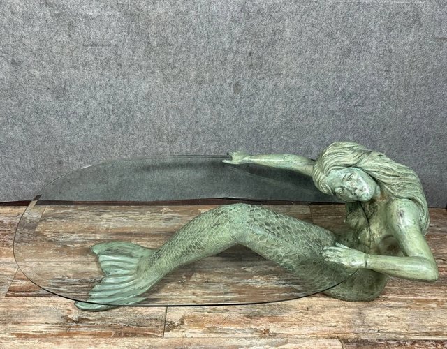 Bronze Mermaid Coffee Table with Green Patina, 1970 for sale at Pamono