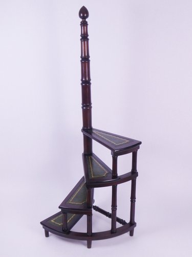 Large Victorian Wooden Library Stairs with Green Leather Inserts, 1950s ...