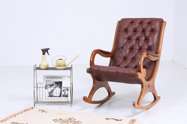 Vintage Chesterfield Rocking Chair in Leather, 1970s for sale at Pamono