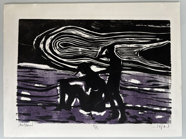 Heinz Tetzner, Woodcut on the Beach, 1981, Woodcut for sale at Pamono