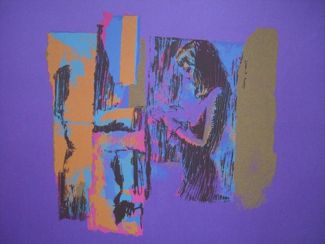 Nicola Simbari, Woman on Violet, Screen Print, 1976 for sale at Pamono