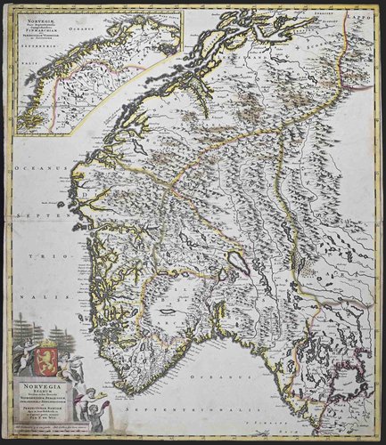 Norvegia Regnum Map Etching by Frederick de Wit, 1680s for sale at Pamono