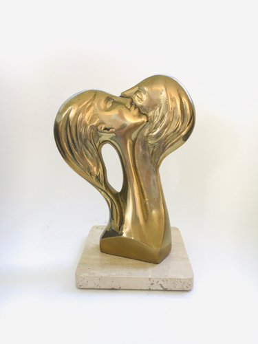 Brass Intertwined Male & Female Statue, 1970s for sale at Pamono
