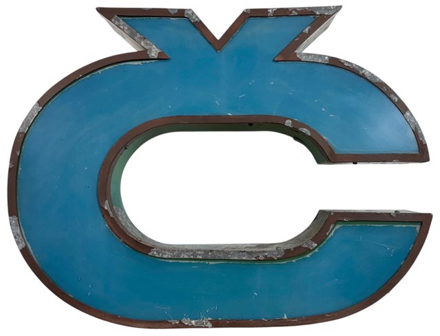 Large Vintage Blue Advertising Letter Č, 1960s for sale at Pamono