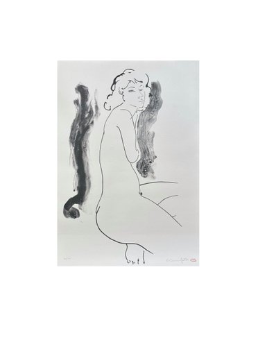 Alain Bonnefoit, Large Japanese Sumi-E Style Nude, 1991, Lithograph for sale at Pamono