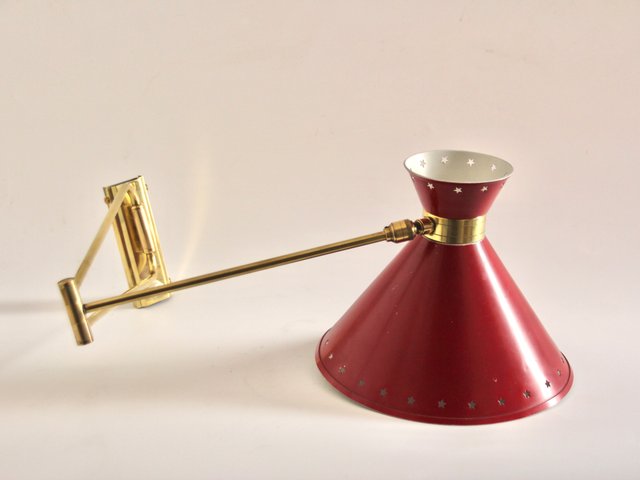 Red Diabolo Articulated Wall Light by Rene Mathieu for Lunel, 1950s for ...