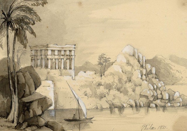 Isabella Foster, Temple of Isis, Philae, Egypt, 1851, Graphite Drawing ...