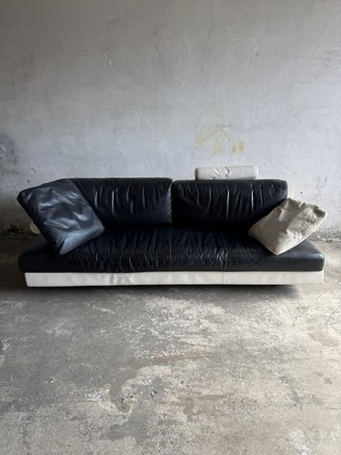 Two-Seater Sofa in Black and White Leather by BNB Italia for sale at Pamono