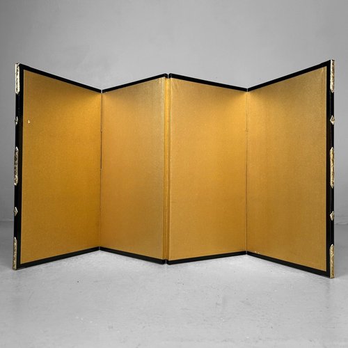 Small Japanese Byōbu Folding Screen in Gold Color, 1960s for sale at Pamono