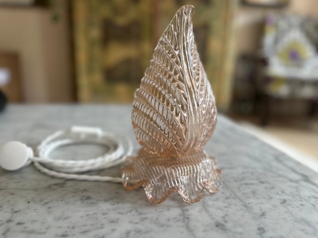 Art Deco Table Lamp in Rose-Colored Murano Glass by Ercole Barovier ...