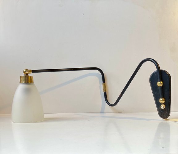 Danish Modern Brass Wall Light with Glass Shade by Laoni, 1960s for ...