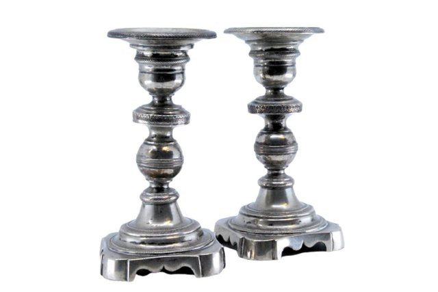 Low Silver Candlesticks with Turned Stems and Friezes on the Cut-Out ...