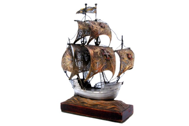 Silver Filigree Galleon with Five Sails for sale at Pamono
