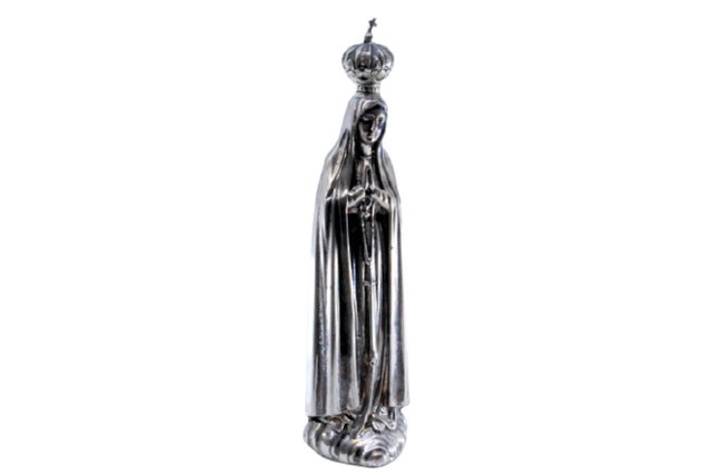 Silver Statuette of Our Lady of Fatima with Crown and Hovering Over ...