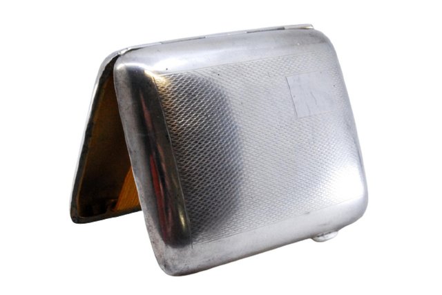Curved Cigarette Case in Perforated Silver with Gold Interior and ...
