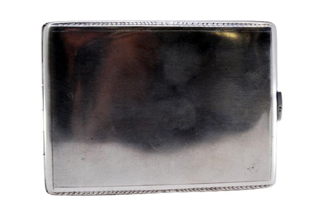 Silver Cigarette Case with Edge Borders and Hinged Lid for sale at Pamono