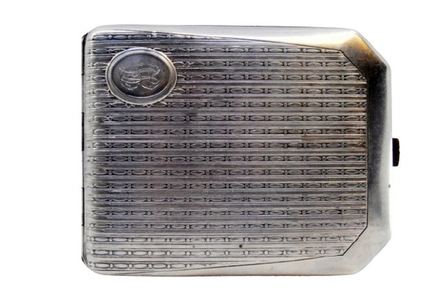 Guilloche Silver Cigarette Case with Beveled Corners, Monogram Card and ...