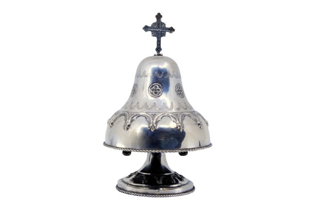 Silver Altar Bell with Bows, Ropes and Cross with Interior Mechanism ...