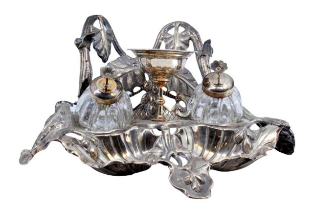 Silver Inkwell with Two Cut Glass Tanks for sale at Pamono