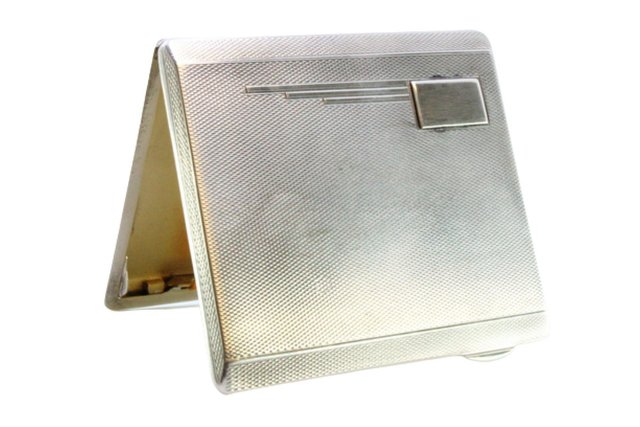 Guilloche Silver Cigarette Case with Monogram Card and Gold Interior ...