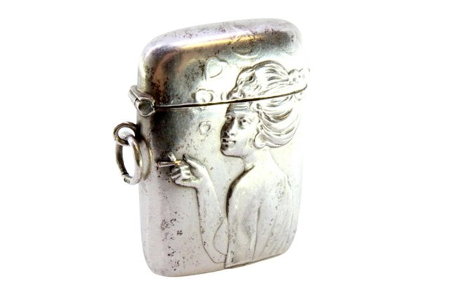 Art Nouveau Silver Matchbox with Relief Figure of Smoking Lady for sale ...