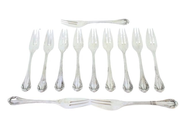 Silver Cake Forks with Trims and Shell Handles, Set of 12 for sale at ...