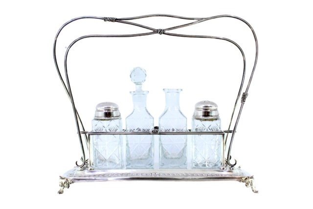 Cruet with Embossed Silver Structure with Cruets and Salt and Paper ...