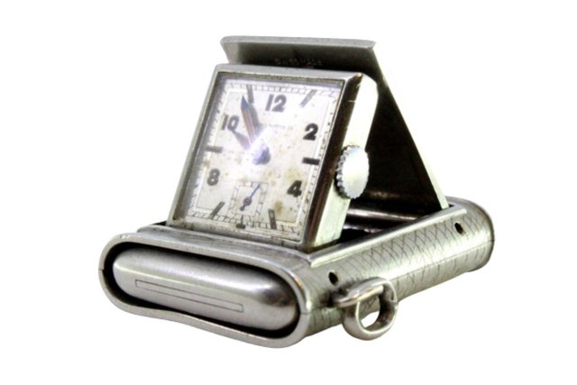 Rectangular Shaped Hand-Wound Pocket Watch with Side-Press Opening Lid ...