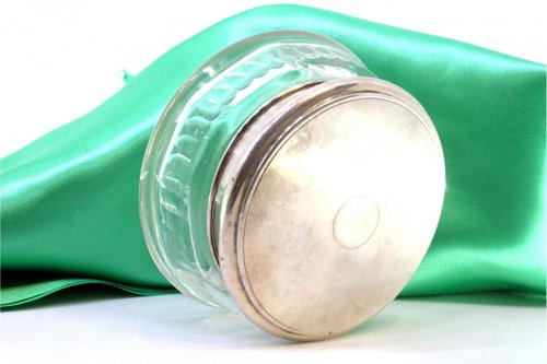 Cut Glass Box with Removable Silver Lid and Monogram Card for sale at ...