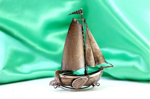 Silver Sailboat with Three Articulated Sails for sale at Pamono