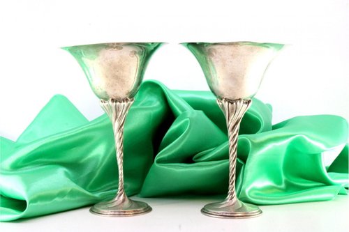 Silver Cups with High Stems and Twists on Circular Bases, Set of 2 for ...