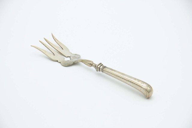 Silver Fish Serving Fork with Strips, Engraved Acanthus Leaf and Pistol ...