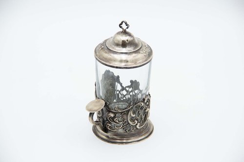Glass Cup with Silver Structure for sale at Pamono