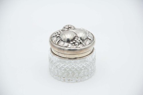 Cut Glass Compote with Silver Lid for sale at Pamono