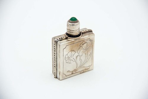 Perfume Bottle with Silver Structure and Engravings for sale at Pamono