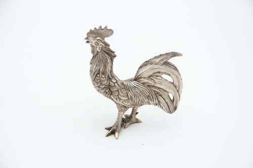 Miniature Silver Rooster with Low Reliefs for sale at Pamono