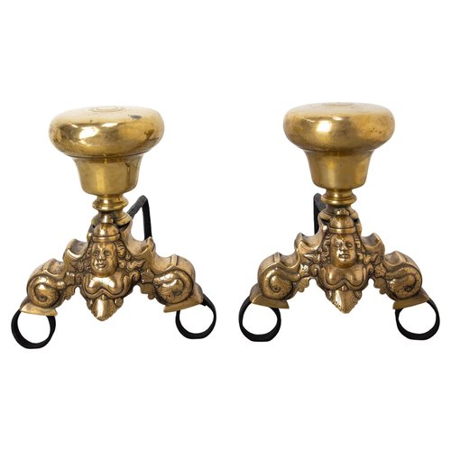 18th Century Louis XV Siren Fire Dogs in Wrought Iron, France, Set of 2 ...