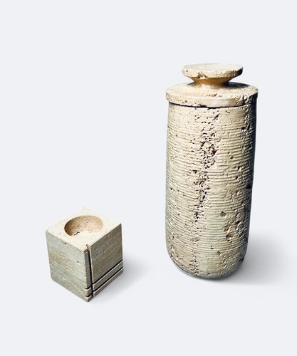 Travertine Jar and Candleholder from Fratelli Mannelli, Italy, Set of 2 ...