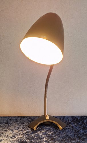 Mid-Century Black Metal Adjustable Desk Lamp with Reflector Shade and ...