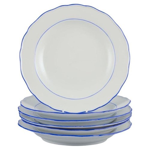 German Dinner Plates in White Porcelain with Blue Rim from Meissen, Set ...