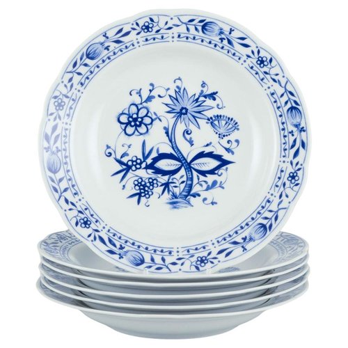 Deep Plates in Porcelain with Blue Onion Decor from Kahla, Germany ...