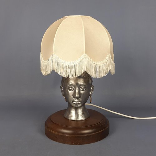 Sculptural Female Face Table Lamp in Aluminum and Wood, 1960s for sale ...