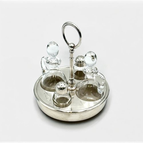 Mid-Century Modern French Condiment Set in Silver Plate and Crystal ...