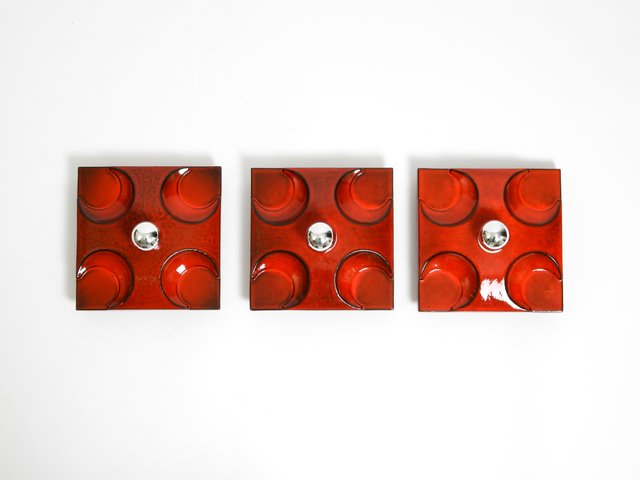 Space Age Red Ceramic Wall Lamps, 1970s, Set of 3 for sale at Pamono