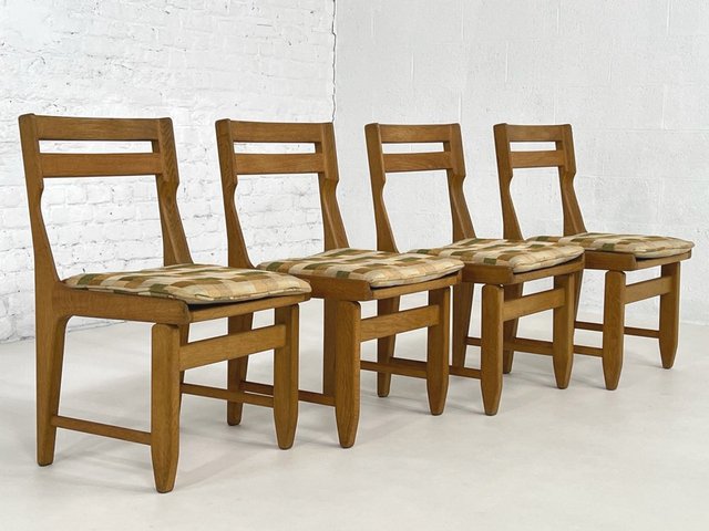 Raphael Dining Chairs in Oak and Fabric attributed to Guillerme et ...